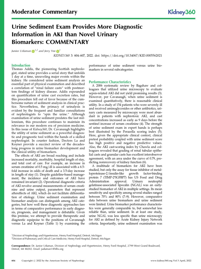 Urine Sediment Exam Provides More Diagnostic Information in AKI-1 | PDF ...