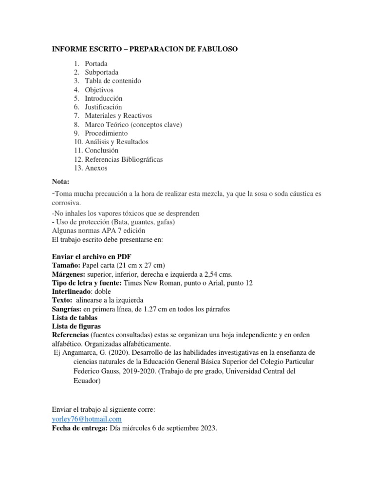 INFORME ESCRITO - Prepacion de Fabuloso | PDF INFORME ESCRITO - Prepacion de Fabuloso | PDF