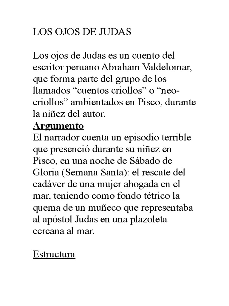 Los Ojos de Judas Es Un Cuento Del Escritor Peruano Abraham Valdelomar | PDF