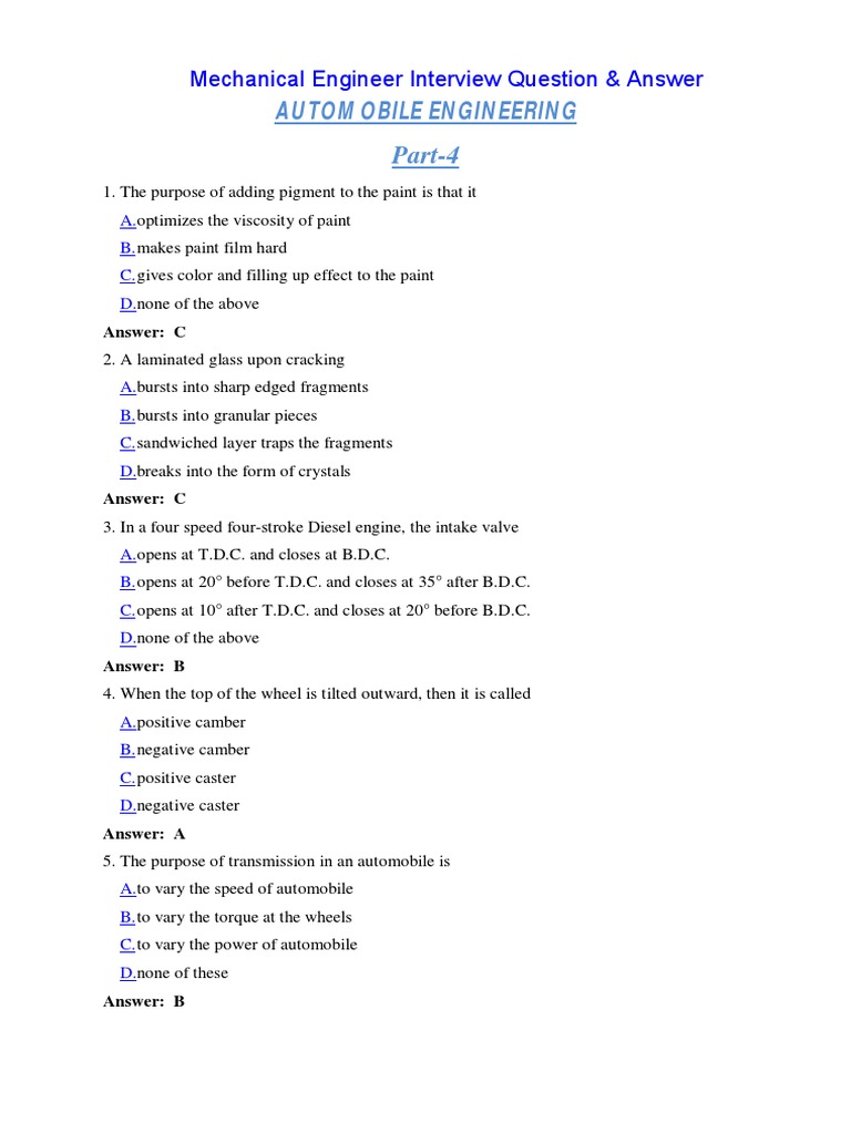 Automobile Interview | PDF | Diesel Engine | Engines
