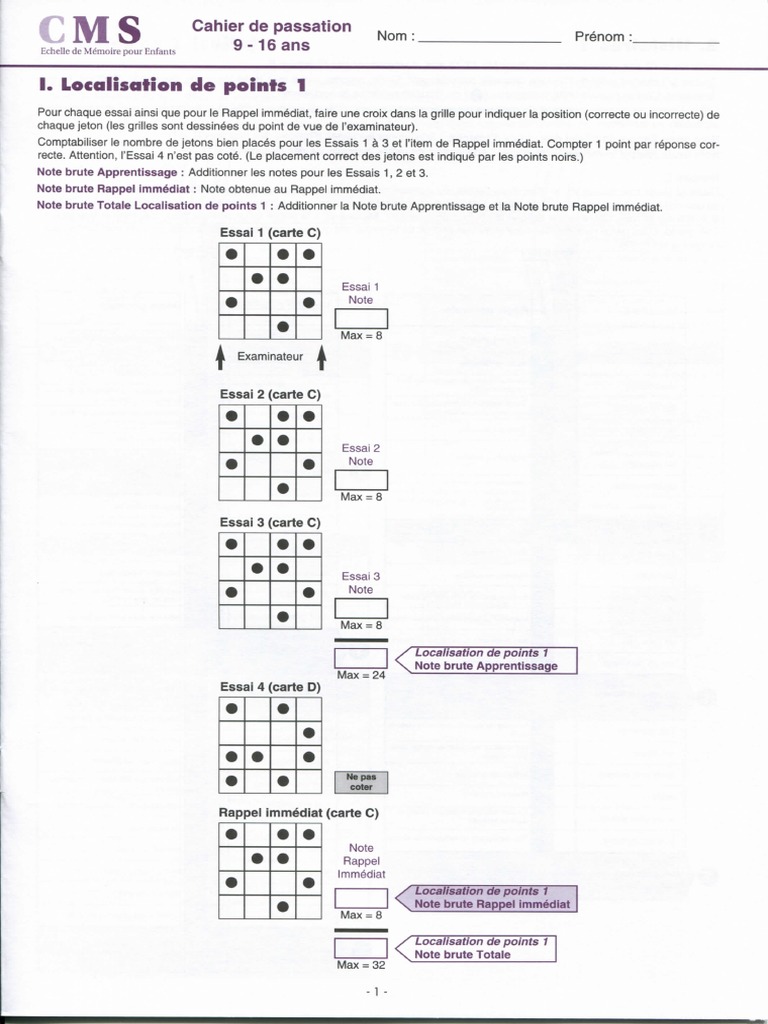 Cahier de Passation WAIS-IV 9-16 Anos | PDF