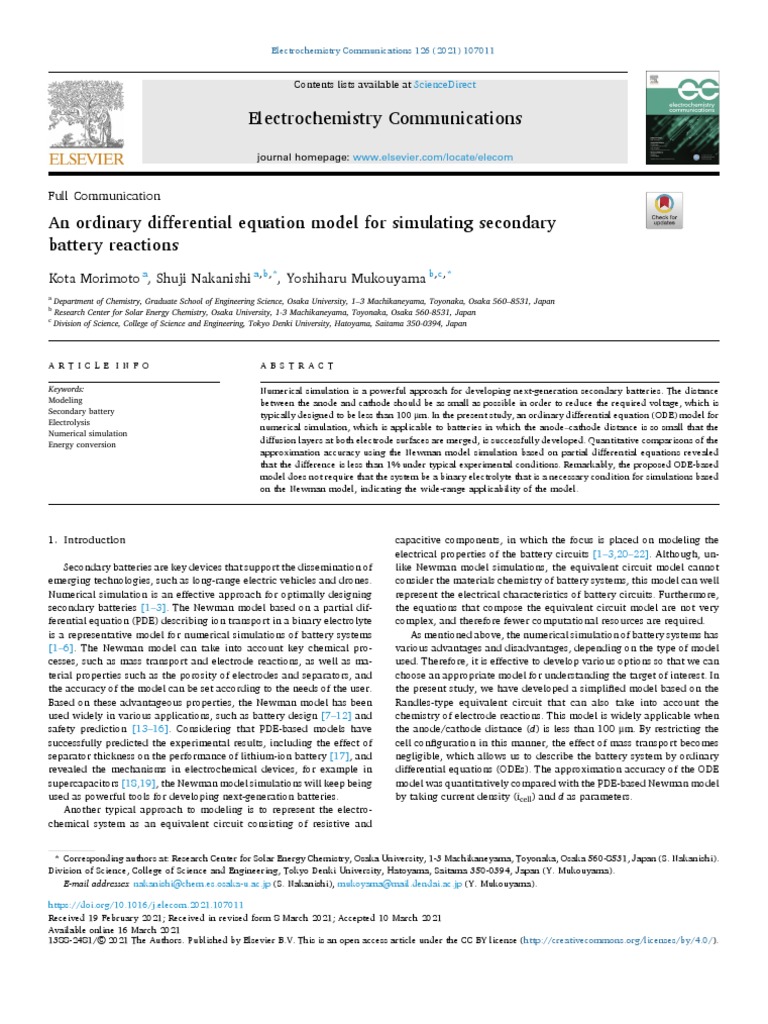 An Ordinary Differential Equation Model For Simultin Secondary Battery ...