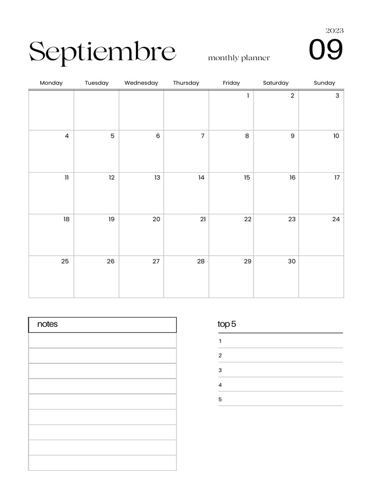 White Minimalist September 2023 Monthly Planner | PDF