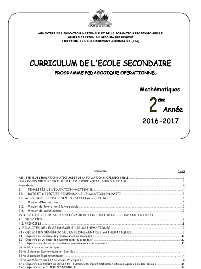 Programme Secondaire 2 MATHS 2016 MENFP | PDF