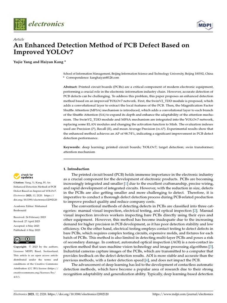 An Enhanced Detection Method of PCB Defect Based On Improved YOLOv7 | PDF | Image Segmentation ...