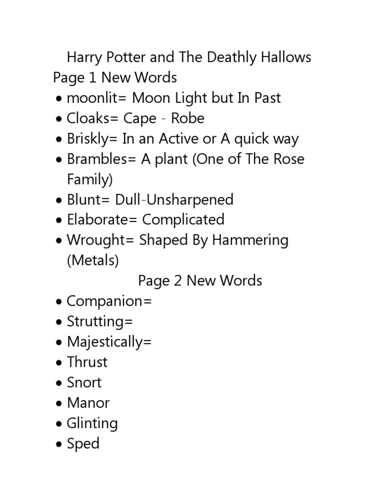Harry Potter and The Deathly Hallows Words | PDF
