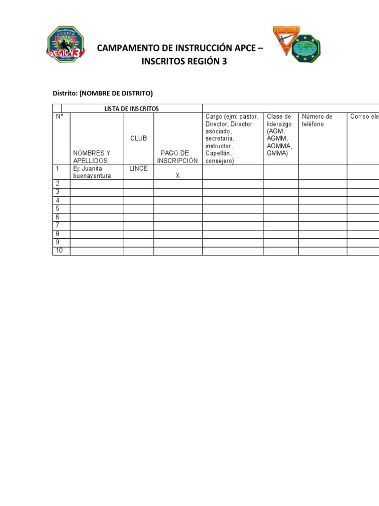 Registro de Campamento Rellenar | PDF