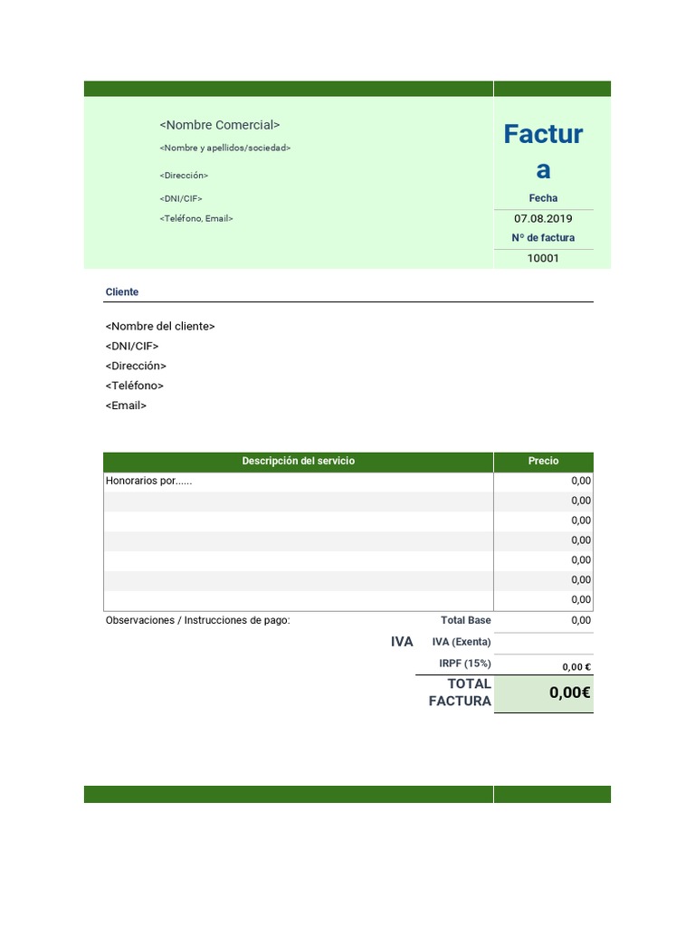 Modelo de Factura Exenta de IVA Con IRPF | PDF