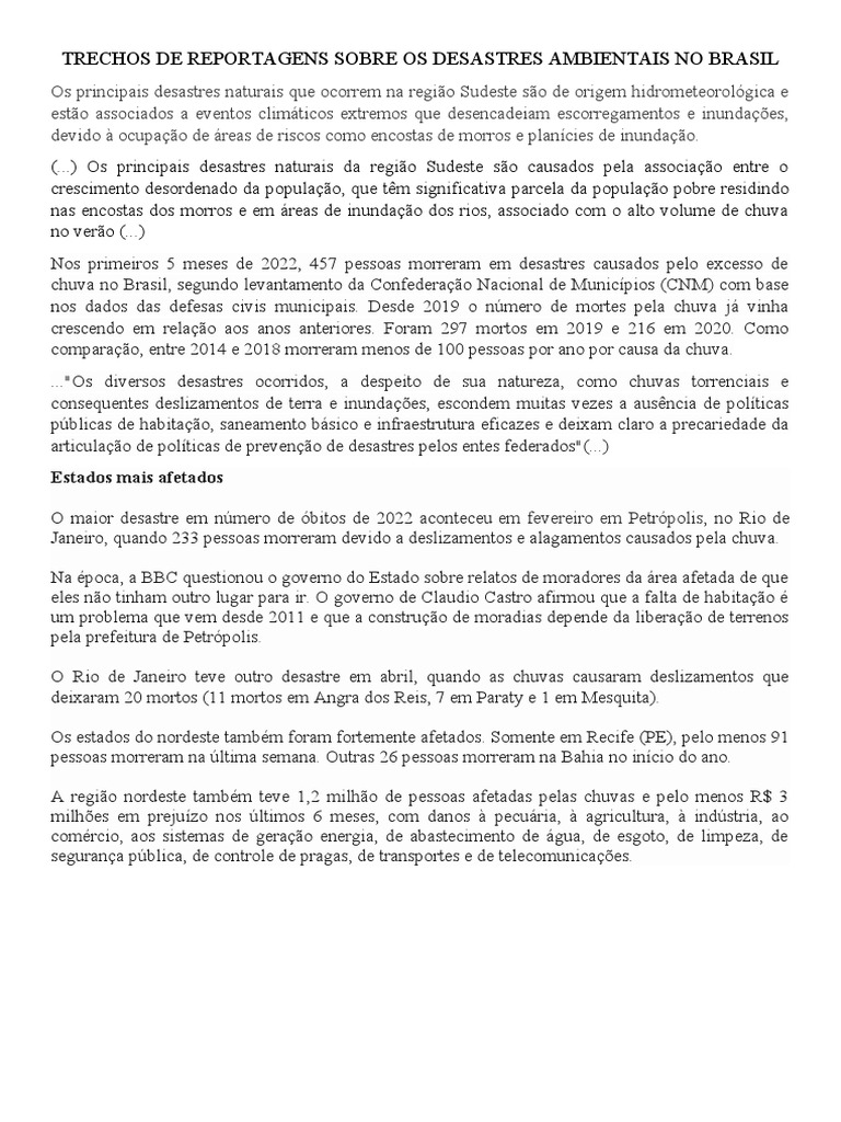 Desastres Ambientais no Brasil: Causas e Impactos | PDF