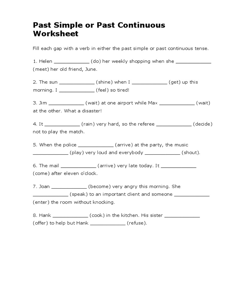 Past Simple or Past Continuous Worksheet14 | PDF