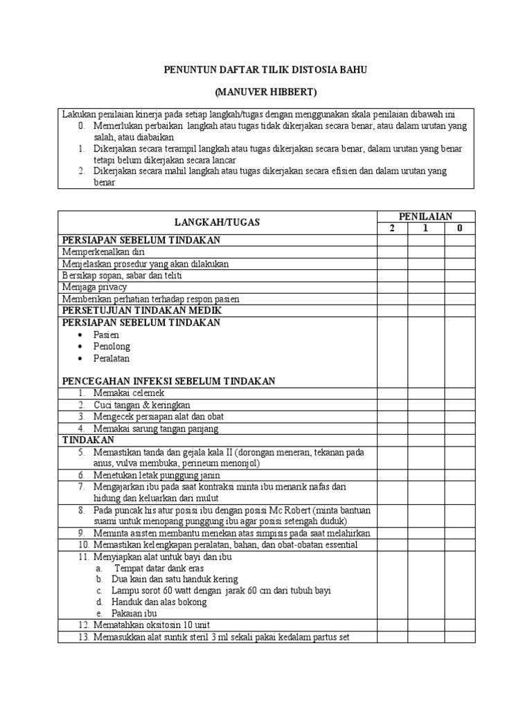 CEKLIST Distosia Bahu (Manuver Hibbert) SISWA | PDF