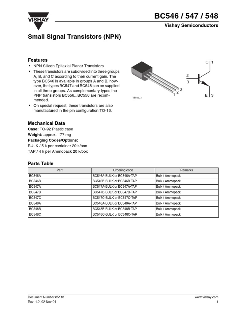 BC 548 C | PDF | Bipolar Junction Transistor | Transistor