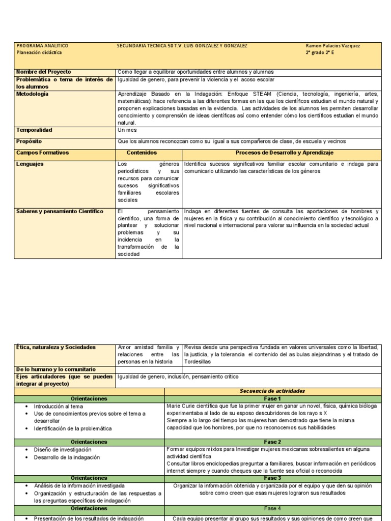 Formato Planeacion STEAM 1 | PDF | Science | Aprendizaje