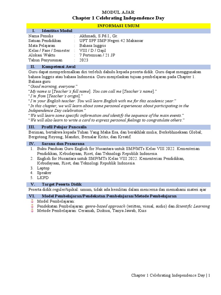 Modul Ajar Kelas 8 SMP | PDF | Karier & Perkembangan | Kajian Bahasa Asing