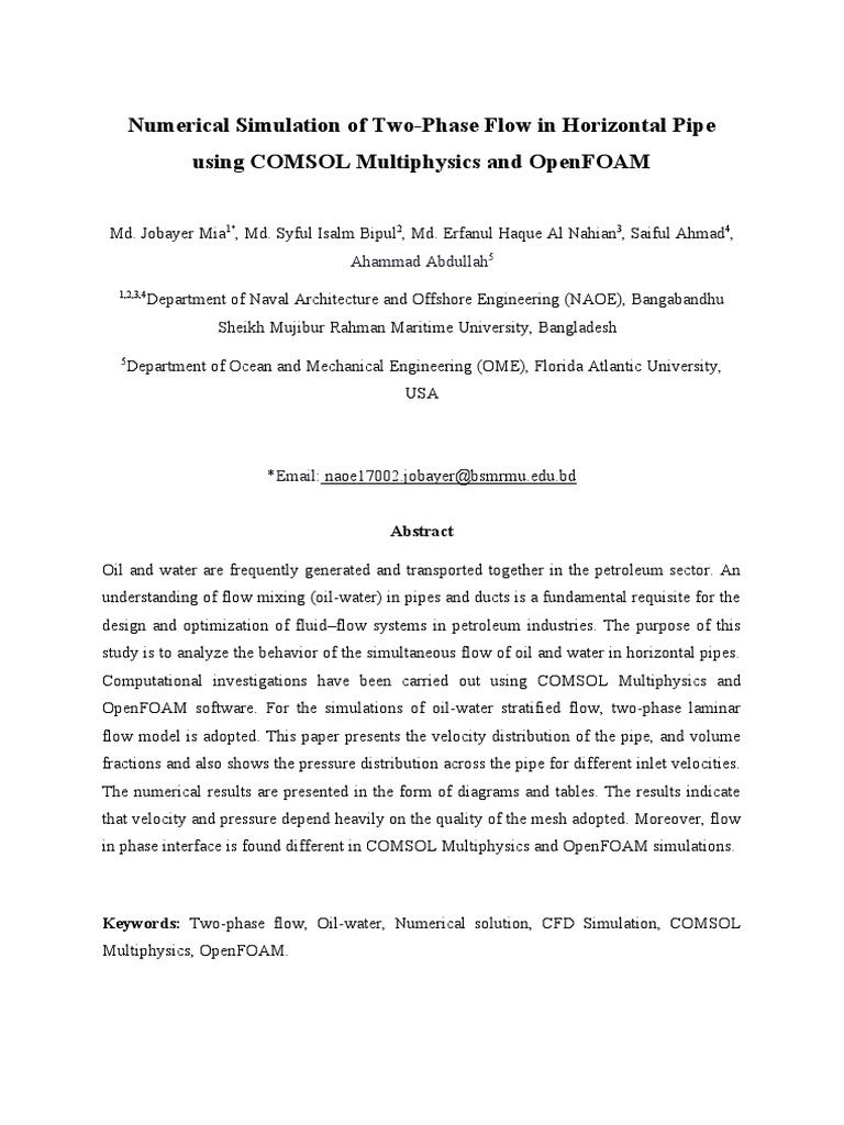 Numerical Simulation of Two-Phase Flow in Horizontal Pipe - R1 | Download Free PDF | Fluid ...
