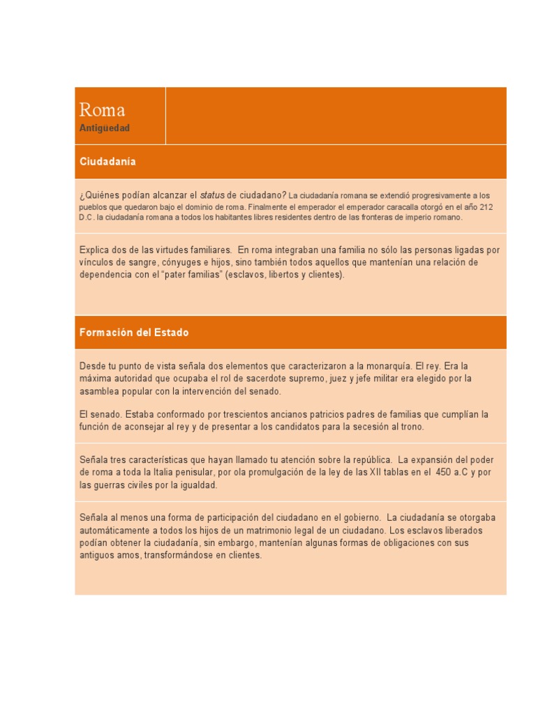 La Civitas, Formas de Gobierno y Las Virtudes Romanas. | PDF | Roma ...