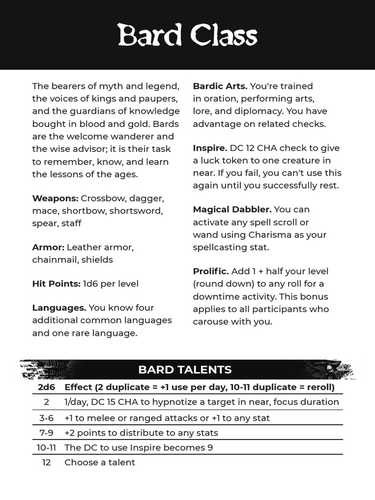 Bard Class - V1 | PDF