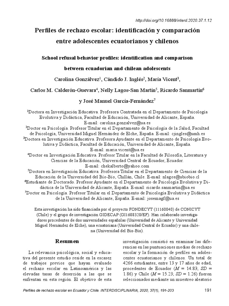 Perfiles De Rechazo Escolar Pdf Análisis De Variación Tamaño Del