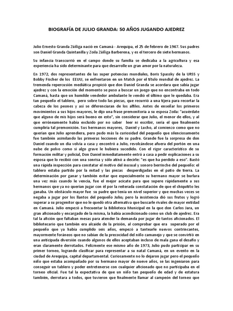 Biografía de Julio Granda | PDF | Ajedrez | Olimpiadas de ajedrez