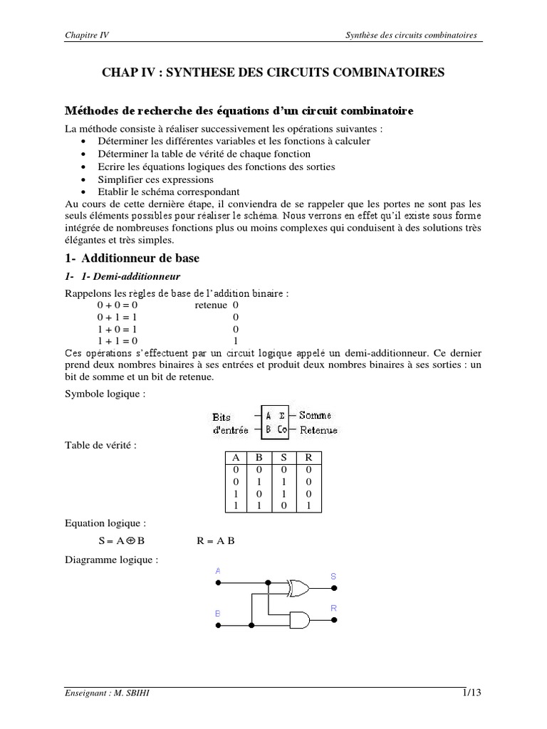 Chap 4 Synthèse Des Circuits Combin | PDF | Logique | Arithmétique