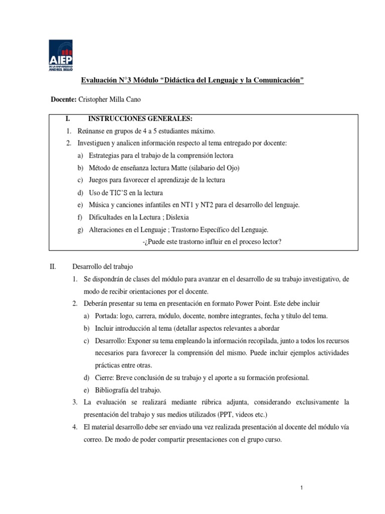 Evaluacion N°3 Módulo Didactica Del LyC | PDF | Evaluación | Aprendizaje