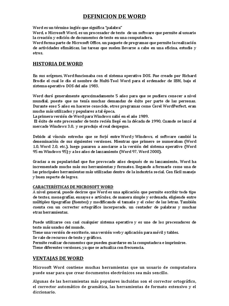 Definicion de Word | PDF | Microsoft Word | Equipo de oficina