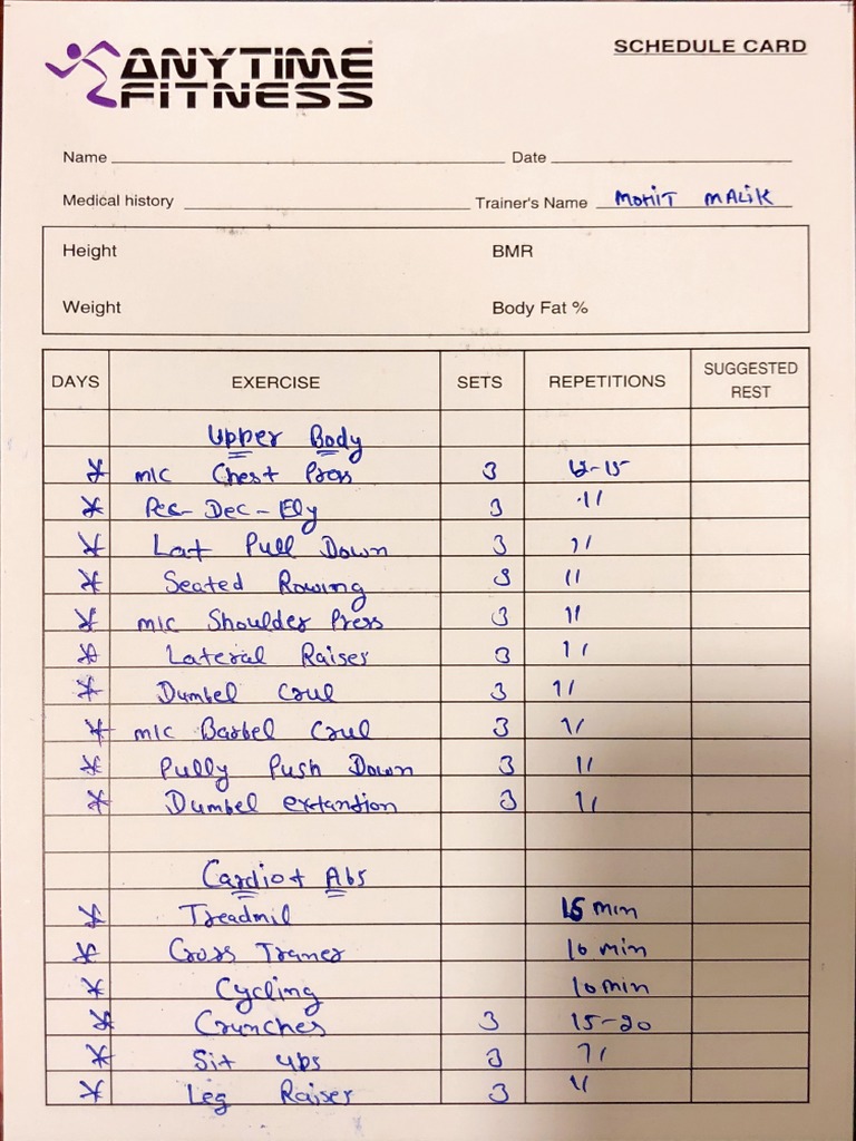 Exercise Schedule | PDF