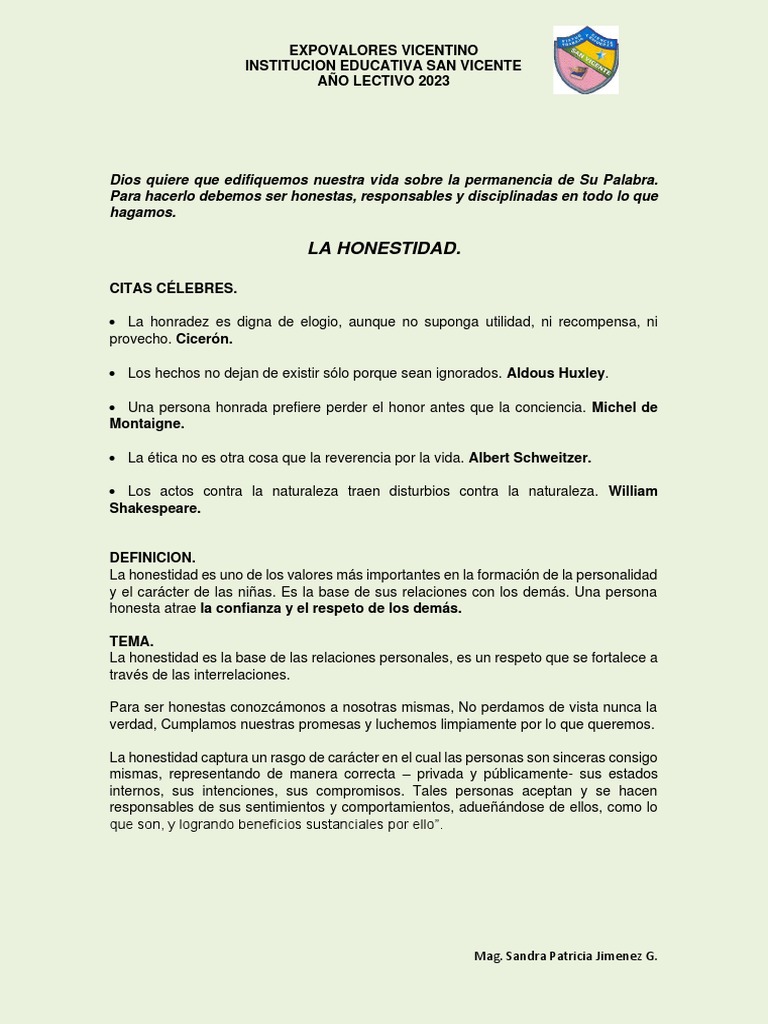 La Honestidad | PDF | Pensamiento | Verdad