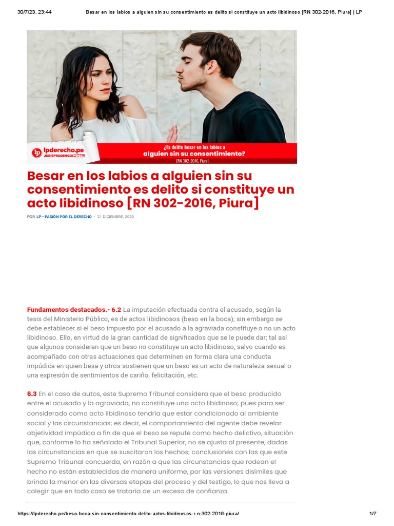 Besar labios a alguien sin su consentimiento es delito si constituye un ...