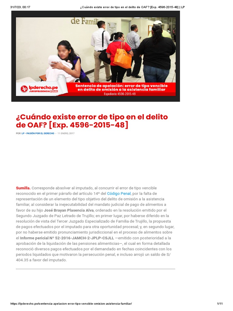 ¿cuándo Existe Error De Tipo En El Delito De Oaf Exp 4596 2015 48