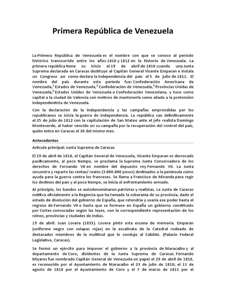 Primera República de Venezuela | PDF | Conflictos | Conflictos del ...