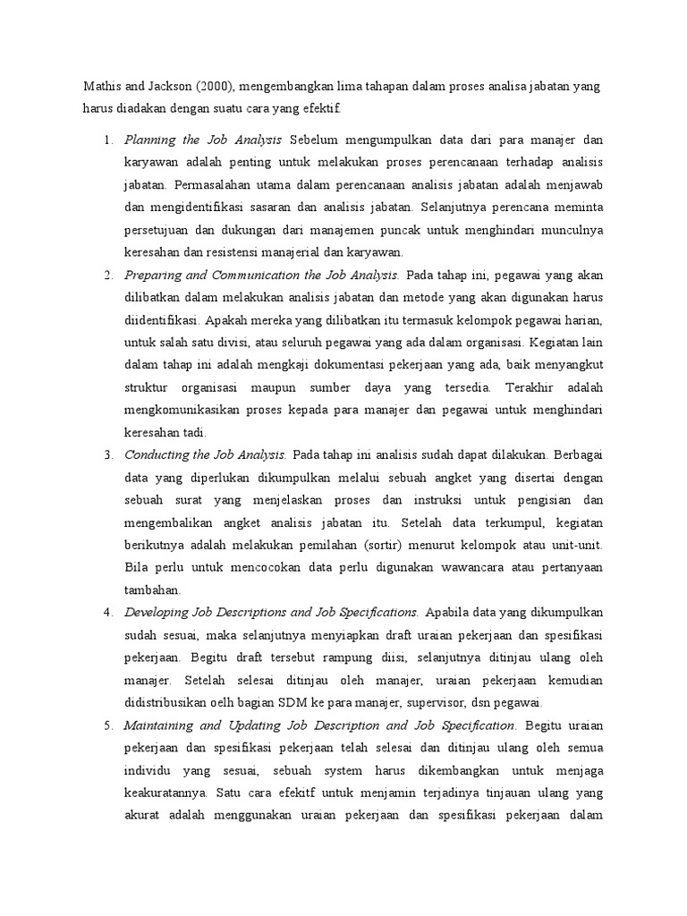 Tahapan Analisis Jabatan Mathis and Jackson | PDF