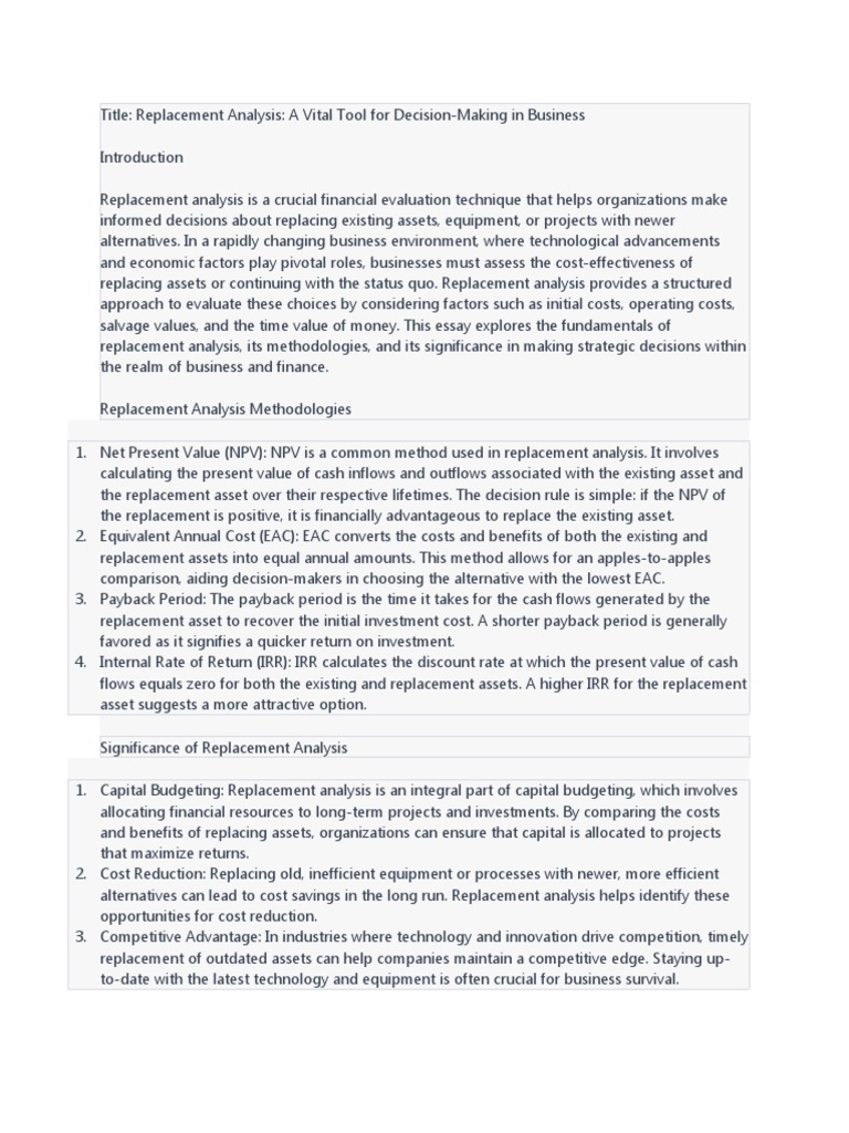Replacement Analysis A Vital Tool For Decision-Making in Business | PDF ...