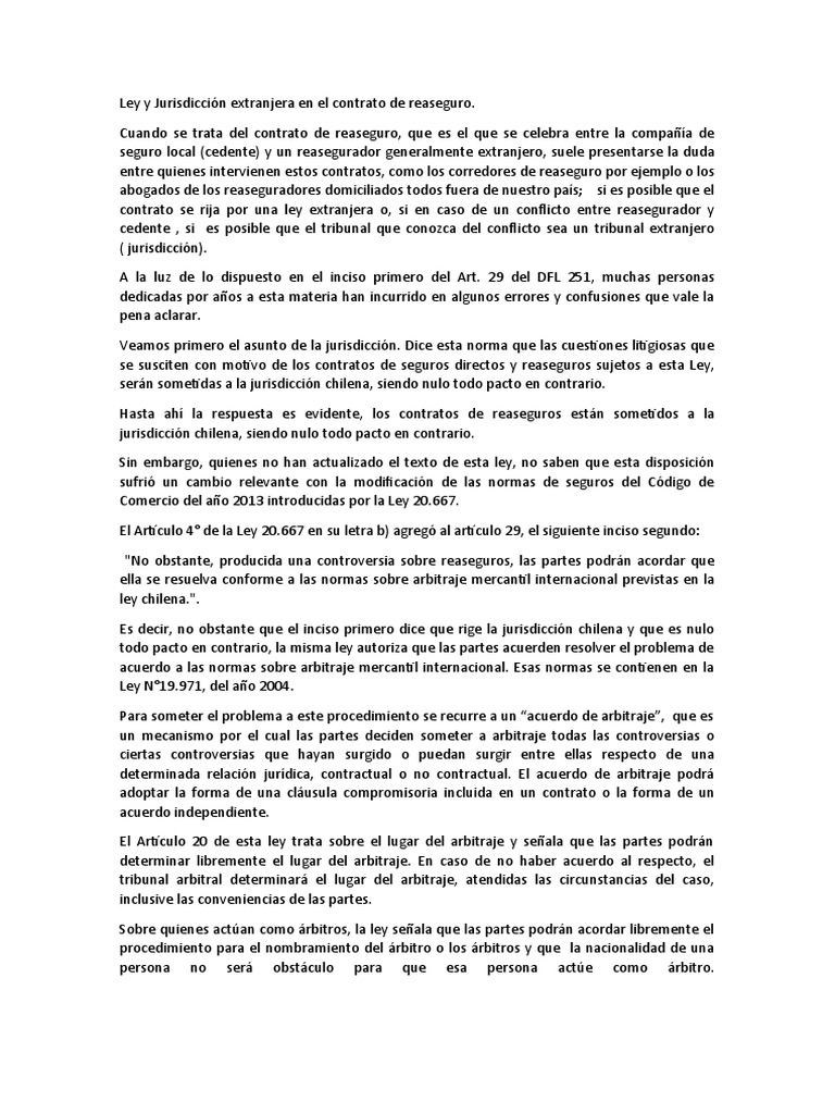Ley y Jurisdicción Extranjera en El Contrato de Reaseguro | PDF | Arbitraje | Reaseguro