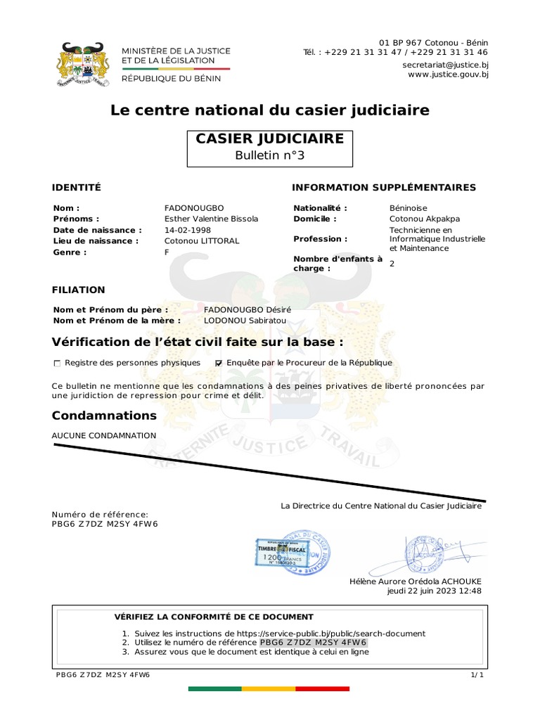Bulletin n°3 du casier judiciaire | PDF