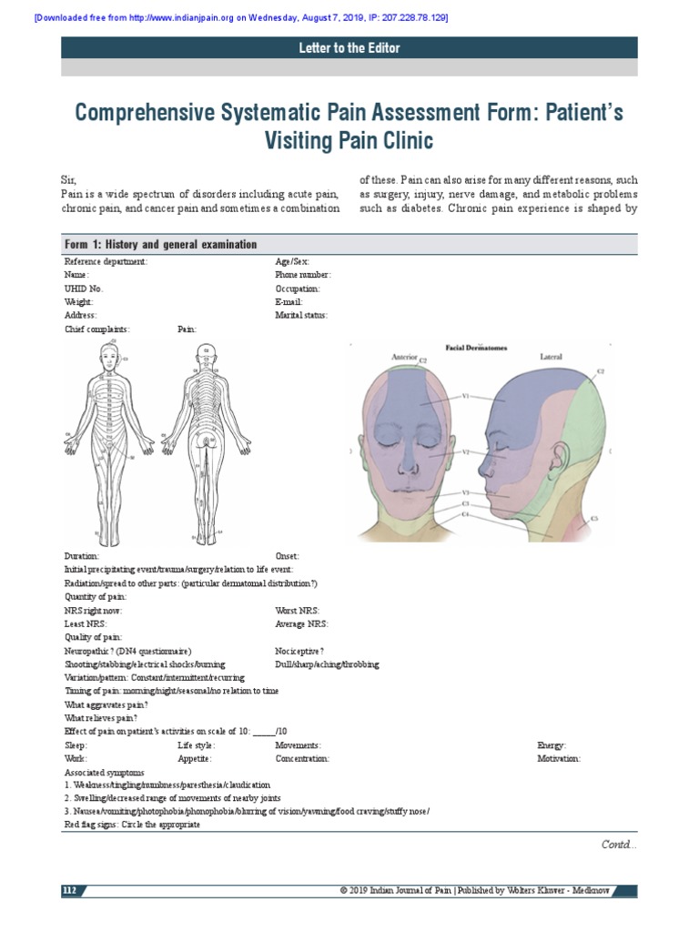 Comprehensive Systematic Pain Assessment Form Pati | PDF