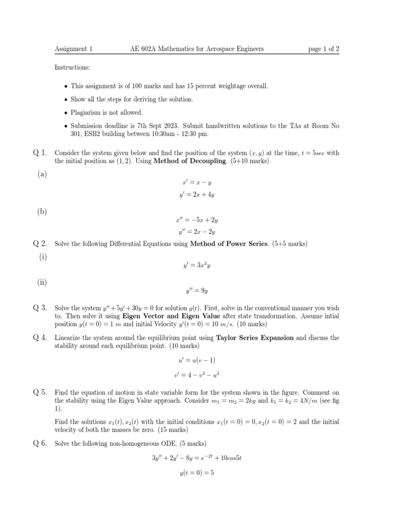 Assignment - 1 | PDF | Stability Theory | Equations