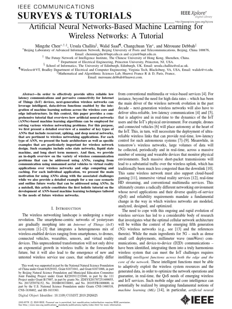 Artificial Neural Networks-Based Machine Learning For Wireless Networks: A Tutorial | PDF ...