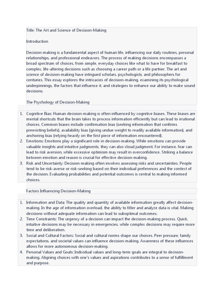 The Art and Science of Decision-Making | PDF | Decision Making ...
