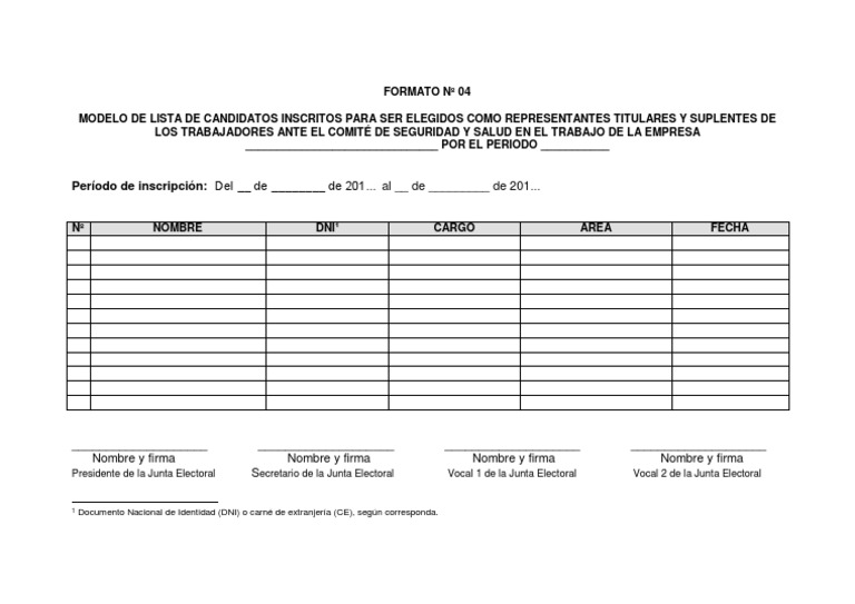 Formato para Lista de Candidatos Inscritos Peru | PDF Formato para Lista de Candidatos Inscritos Peru | PDF