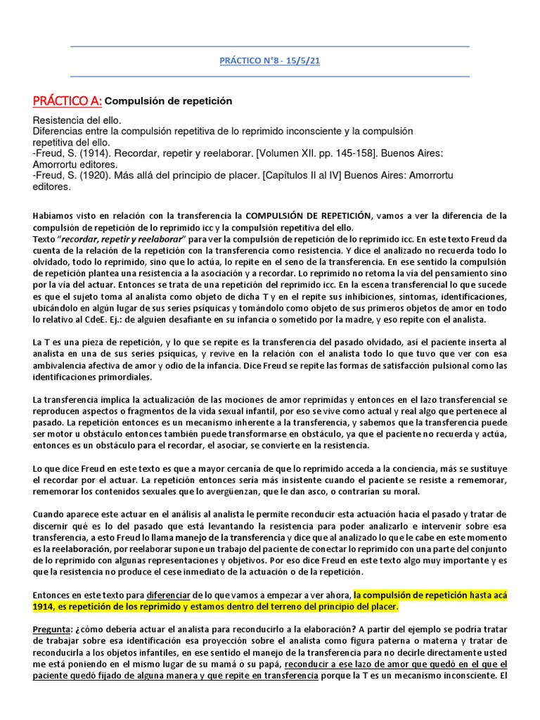 Compulsión de Repetición en Freud | PDF | Trauma psicólogico ...