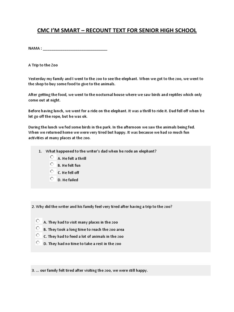 English Exercise For Senior High School | PDF | Zoo