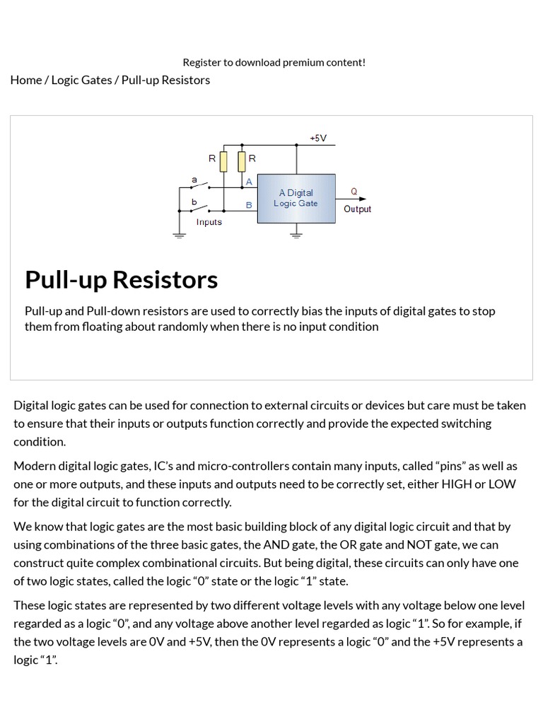 Pull-Up Resistor and Pull-Down Resistor Explained | PDF