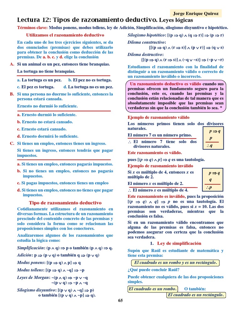 Lectura 12 - Tipos de Razonamiento Deductivo | PDF | Razonamiento deductivo | Razonamiento
