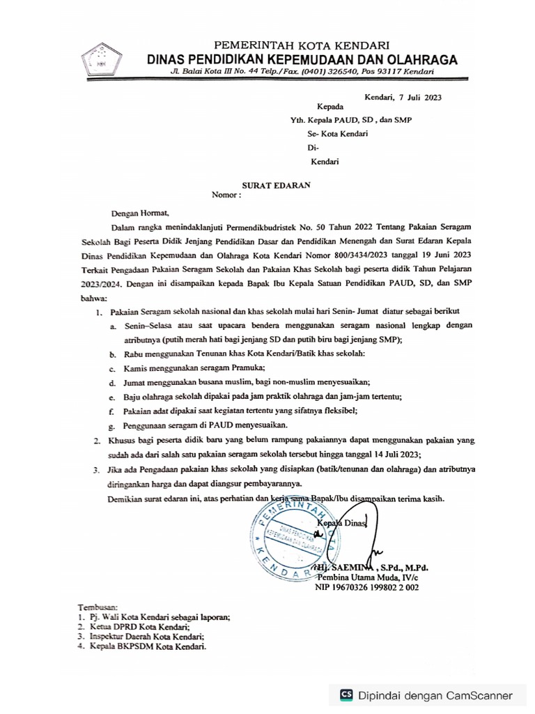 Surat Edaran Seragam Sekolah Pdf