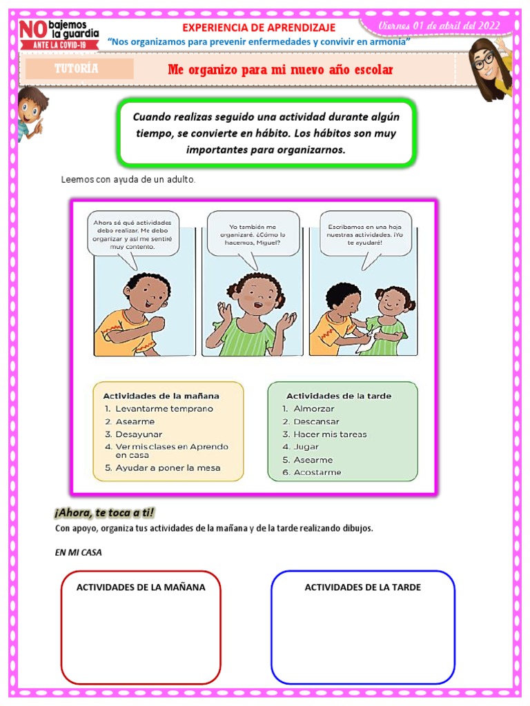 D5 A1 Me Organizo para Mi Nuevo Año Escolar | PDF