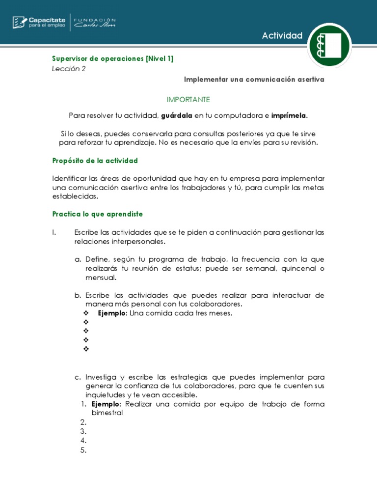 Respuestas Lección 2: Comunicación Asertiva | PDF