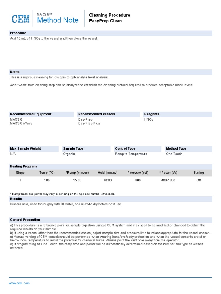 MetNote MARS6 EasyPrep Clean | PDF