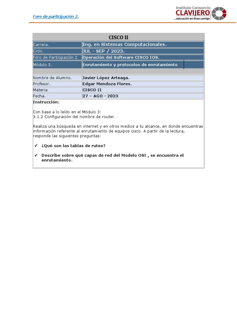FP2 Javier Lopez | PDF | Enrutador (Computación) | Red de computadoras