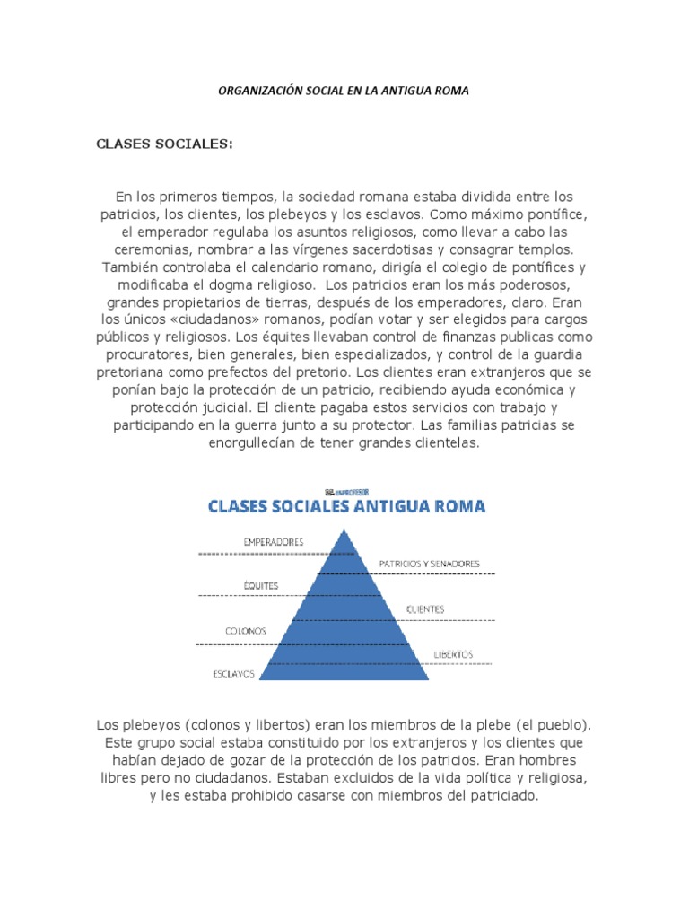 Organización Social en La Antigua Roma | PDF | imperio Romano | Roma ...